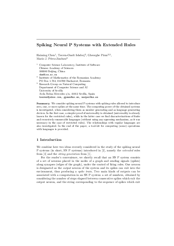 (PDF) Spiking Neural P Systems with Extended Rules