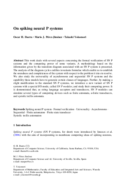 (PDF) On spiking neural P systems