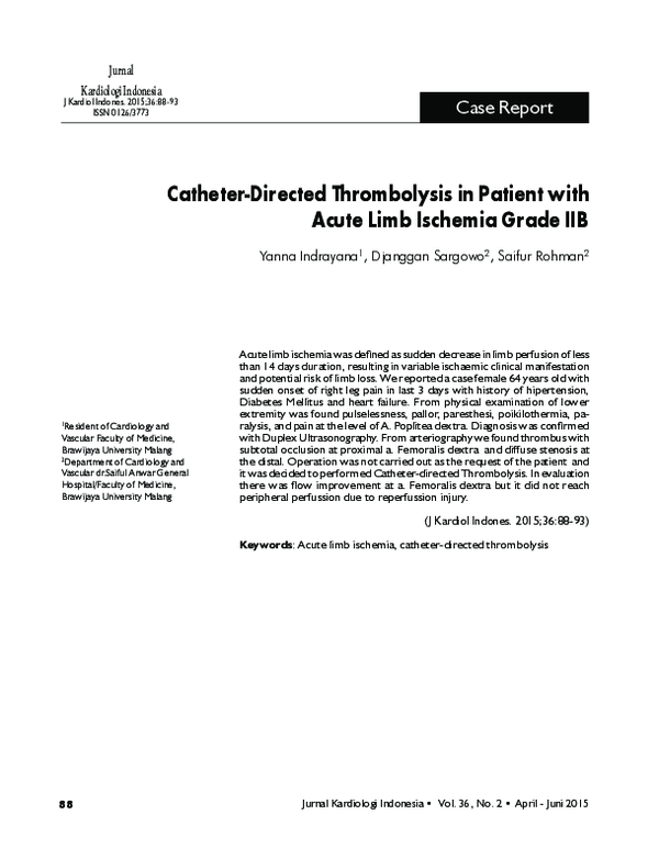 (PDF) Catheter-Directed Thrombolysis in Patient with Acute Limb Ischemia Grade IIB
