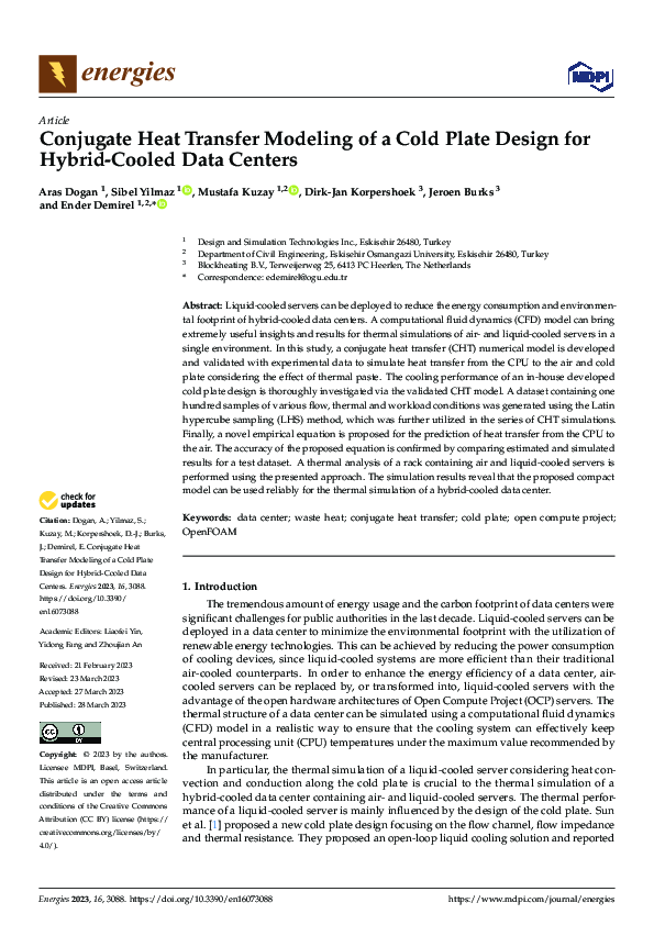 (PDF) Conjugate Heat Transfer Modeling of a Cold Plate Design for ...
