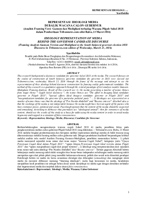 (PDF) REPRESENTASI IDEOLOGI MEDIA DI BALIK WACANA CALON GUBERNUR ...