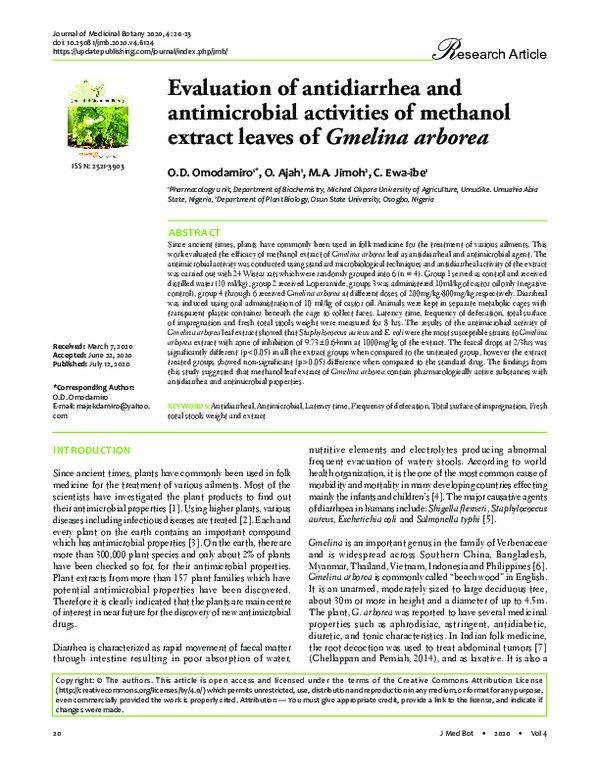 (PDF) Evaluation of antidiarrhea and antimicrobial activities of methanol extract leaves of ...