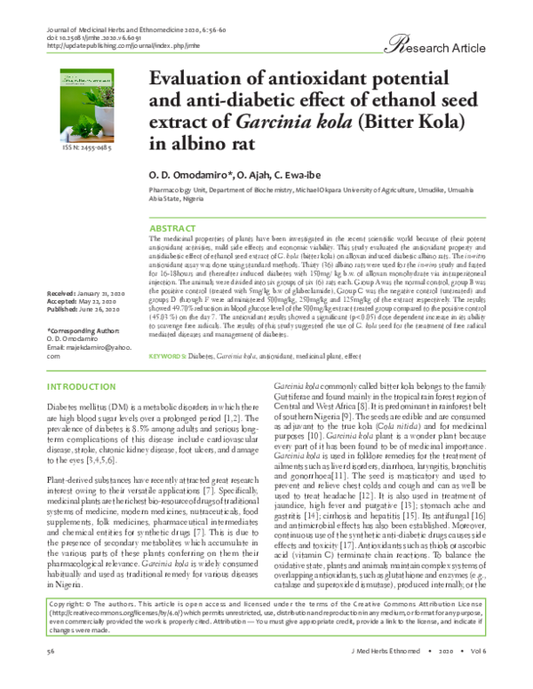 (PDF) Evaluation of antioxidant potential and anti-diabetic effect of ethanol seed extract of ...