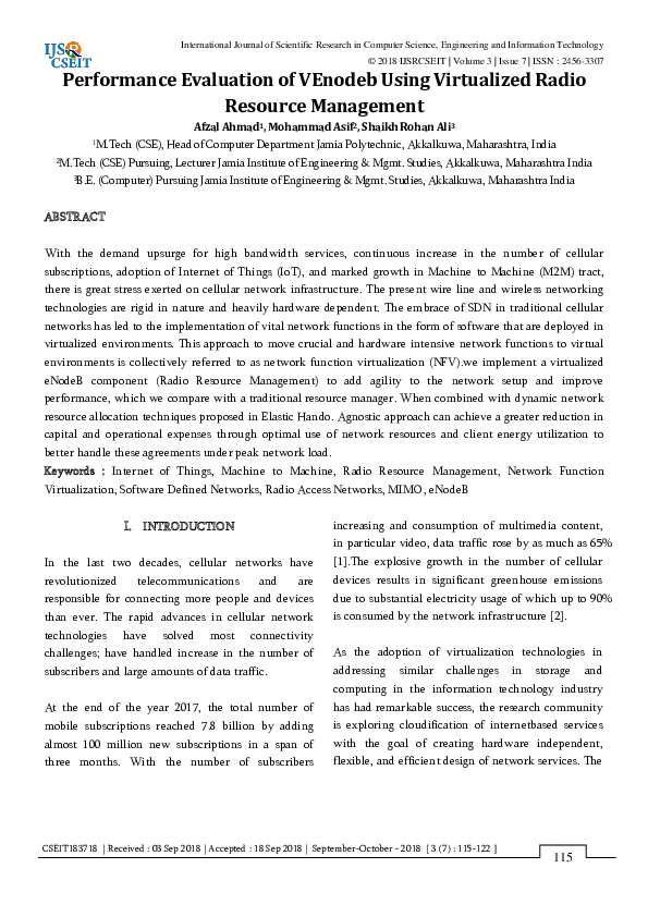 (PDF) Performance Evaluation of VEnodeb Using Virtualized Radio Resource Management