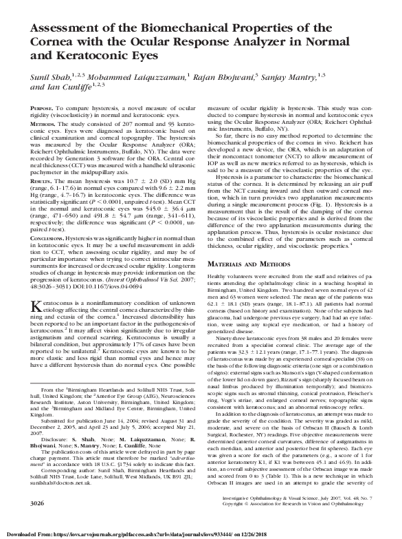 (PDF) Assessment of the Biomechanical Properties of the Cornea with the Ocular Response Analyzer ...