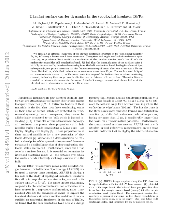 (PDF) Ultrafast Surface Carrier Dynamics in the Topological Insulator Bi2Te3