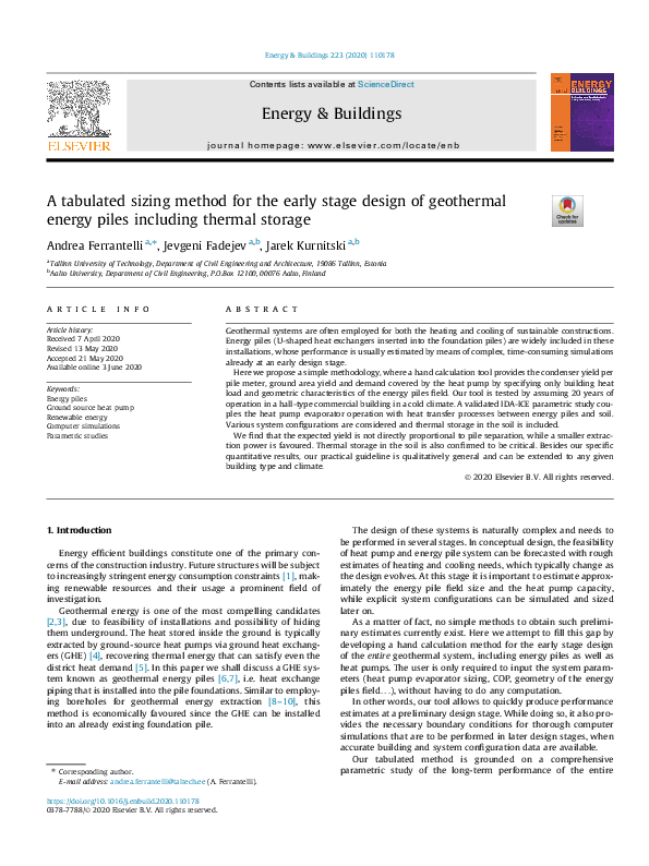 (PDF) A tabulated sizing method for the early stage design of geothermal energy piles including ...