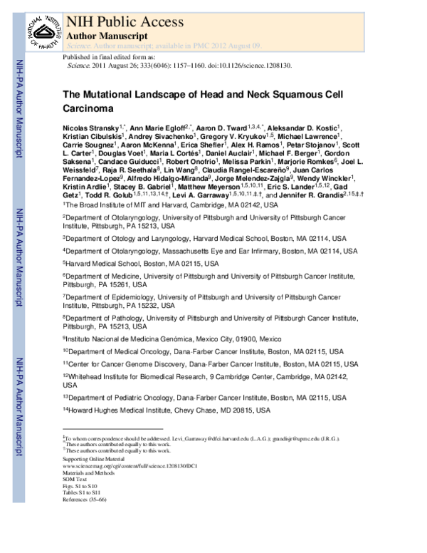 (PDF) Mutational Landscape of HNSCC Revealed