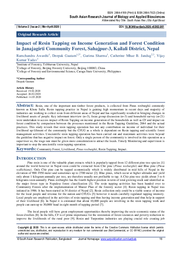 (PDF) Impact of Resin Tapping on Income Generation and Forest Condition ...