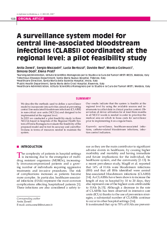 (PDF) Regional Surveillance Model for CLABSI in Non-Critical Care Units