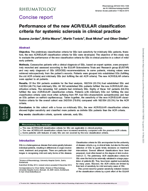 (PDF) Performance of the new ACR/EULAR classification criteria for ...