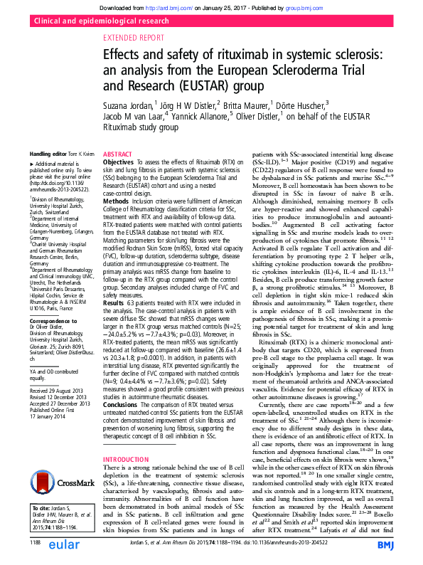 (PDF) Effects and safety of rituximab in systemic sclerosis: an analysis from the European ...