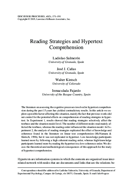 (PDF) Reading Strategies and Hypertext Comprehension