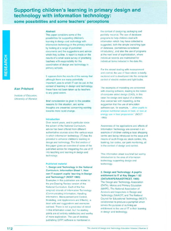 (PDF) Supporting children's learning in primary design and technology ...