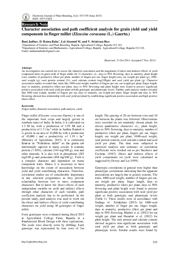 Pdf Character Association And Path Coefficient Analysis For Grain Yield And Yield Components