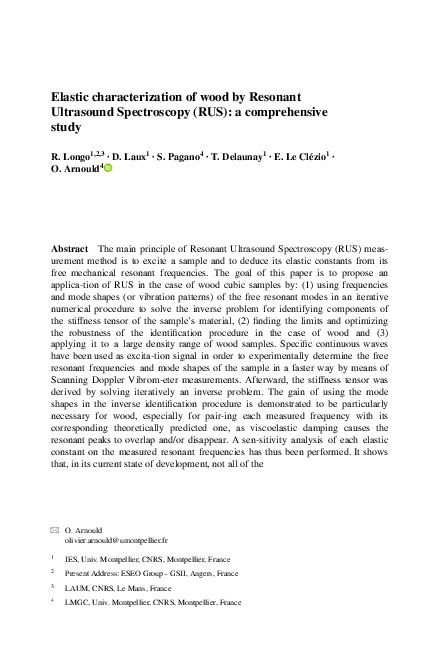 (PDF) Elastic characterization of wood by Resonant Ultrasound ...