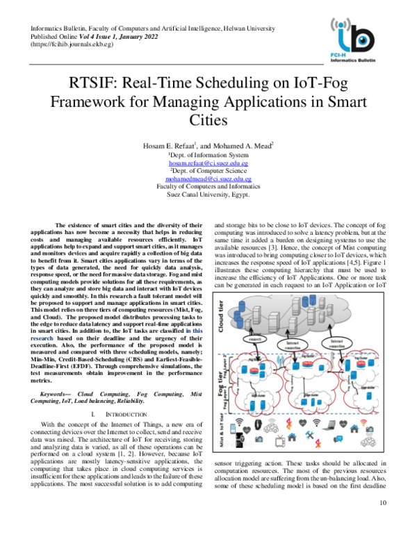 (PDF) Real-Time Scheduling on IoT-Fog Framework for Managing Applications in Smart Cities