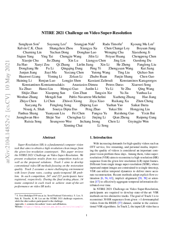 (PDF) NTIRE 2021 Challenge on Video Super-Resolution | Fangxu Yu - Academia.edu