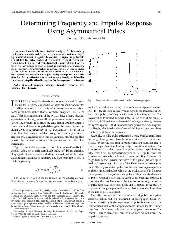 (PDF) Determining Frequency and Impulse Response Using Asymmetrical ... (PDF) Determining Frequency and Impulse Response Using Asymmetrical ...