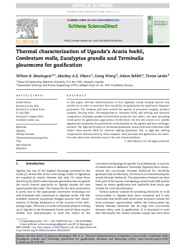 (PDF) Thermal characterization of Uganda's Acacia hockii, Combretum ...