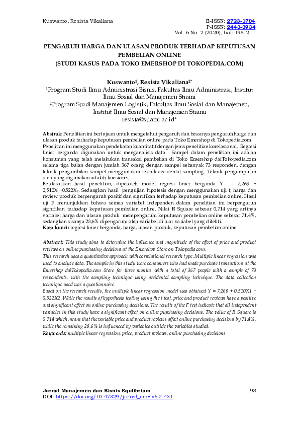 (PDF) Pengaruh Harga Dan Ulasan Produk Terhadap Keputusan Pembelian Online