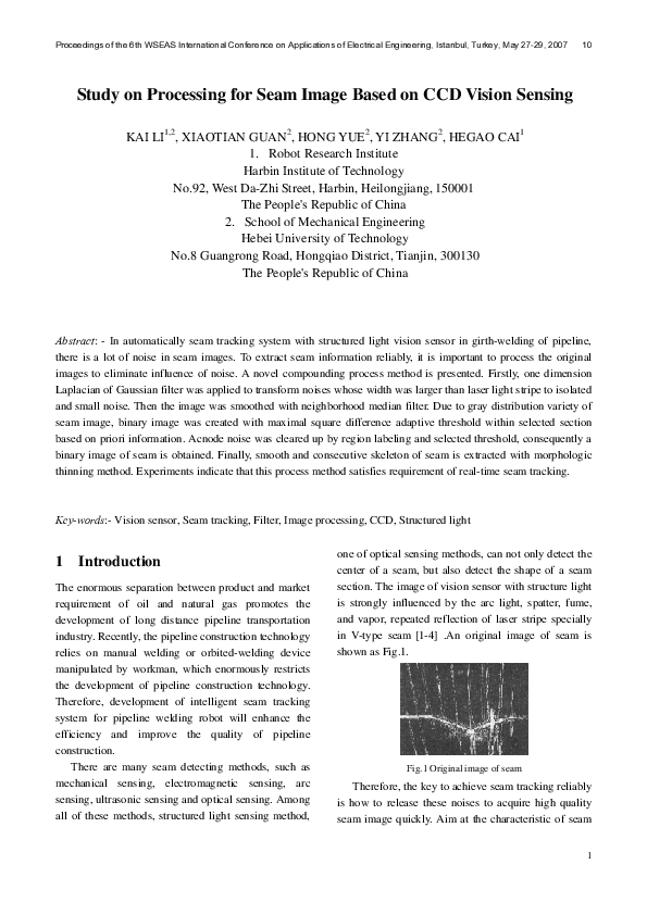 (PDF) Study on Processing for Seam Image Based on CCD Vision Sensing ...