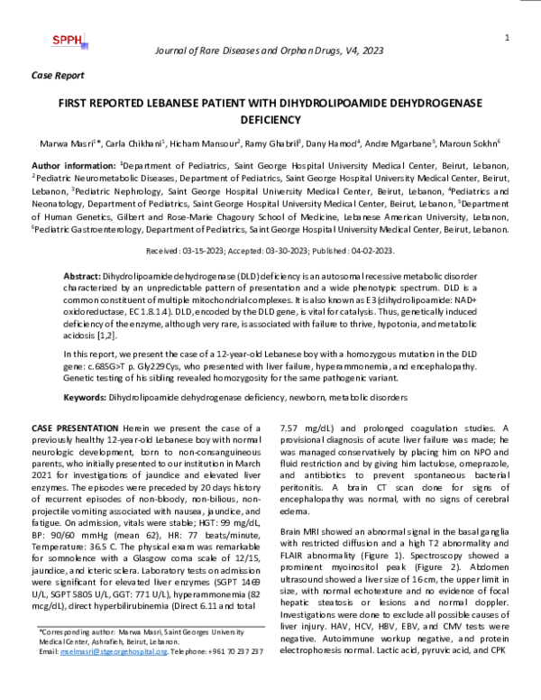 (PDF) First Reported Lebanese Patient with Dihydrolipoamide ...