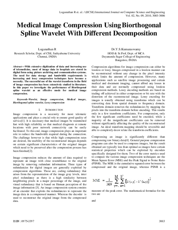 (PDF) Medical Image Compression Using Biorthogonal Spline Wavelet With ...