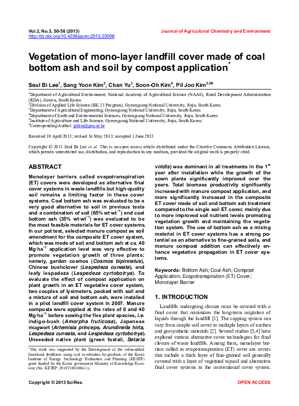 (PDF) Vegetation of mono-layer landfill cover made of coal bottom ash ...