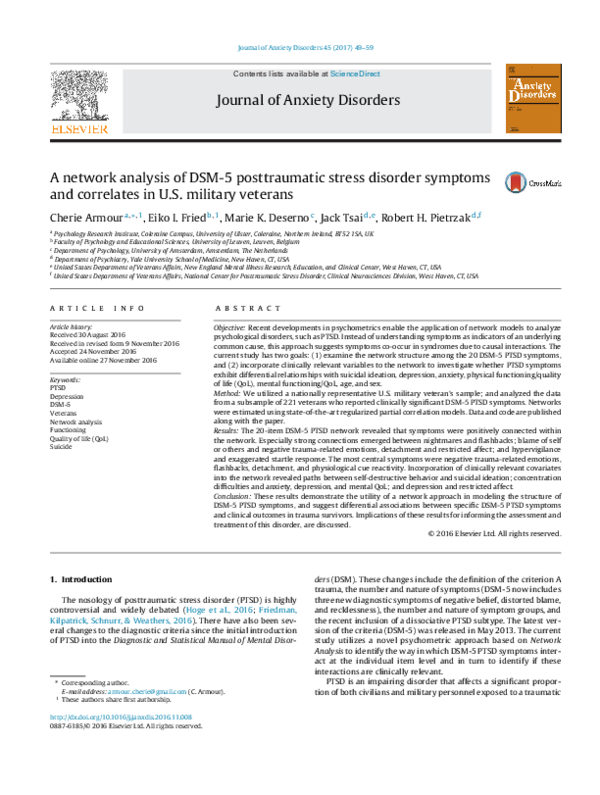 (PDF) A network analysis of DSM-5 posttraumatic stress disorder ...