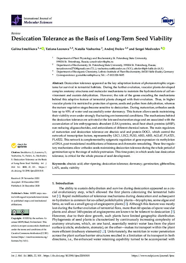 (PDF) Desiccation Tolerance as The Basis of Long-Term Seed Viability