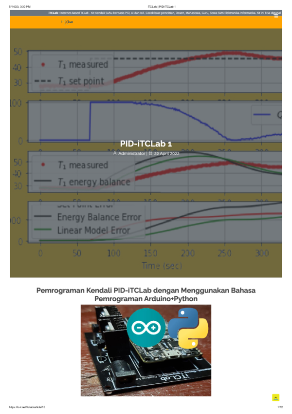 (PDF) iTCLab | Pengujian Sistem Kendali PID dengan Kit iTCLab