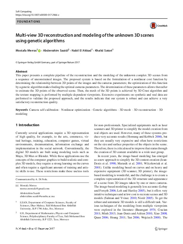 Pdf Multi View 3d Reconstruction And Modeling Of The Unknown 3d Scenes Using Genetic Algorithms