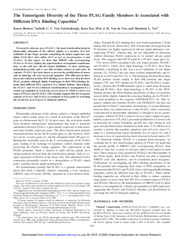 (PDF) The tumorigenic diversity of the three PLAG family members is ...