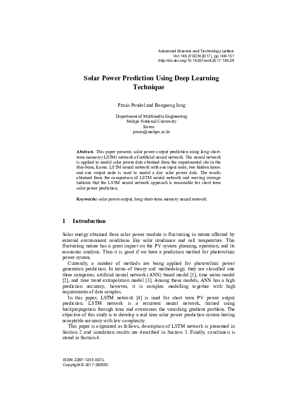 (PDF) Solar Power Prediction Using Deep Learning Technique