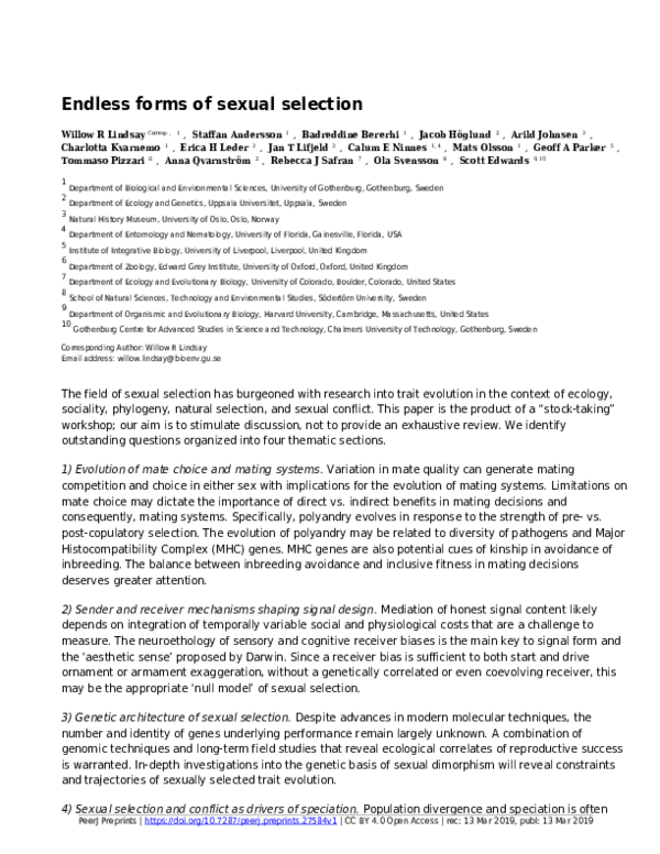 Pdf Endless Forms Of Sexual Selection