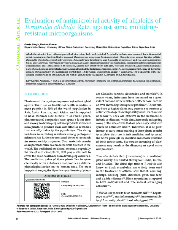 (PDF) Evaluation of antimicrobial activity of alkaloids of Terminalia ...