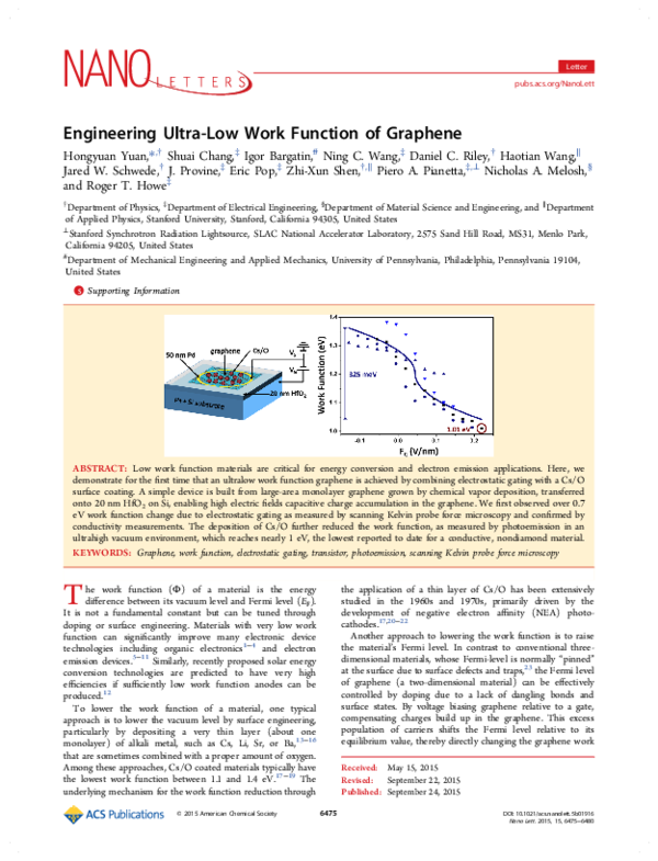 (PDF) Engineering Ultra-Low Work Function of Graphene