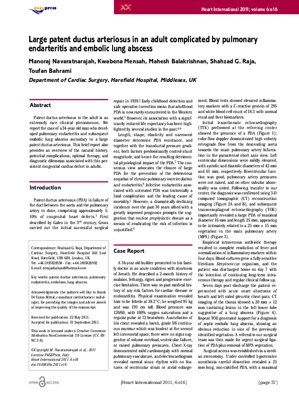 (PDF) Large patent ductus arteriosus in an adult complicated by ...