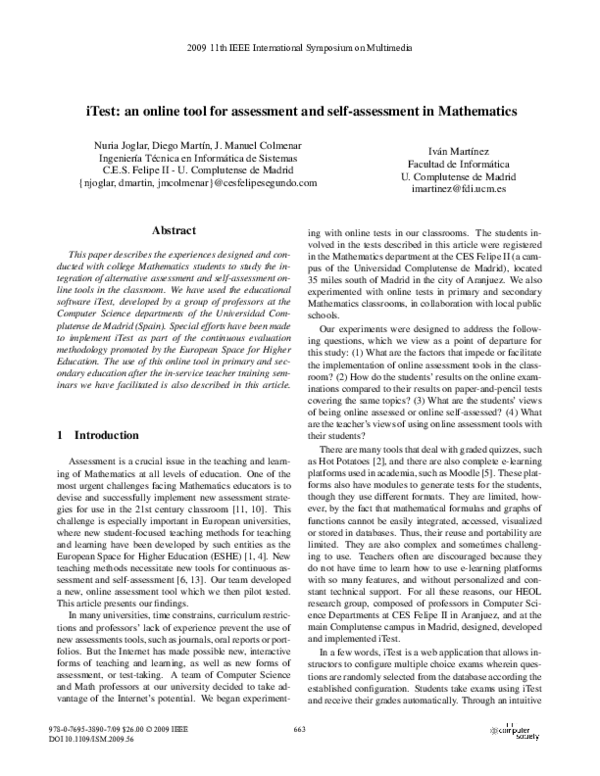 (PDF) iTest: An Online Tool for Assessment and Self-Assessment in ...