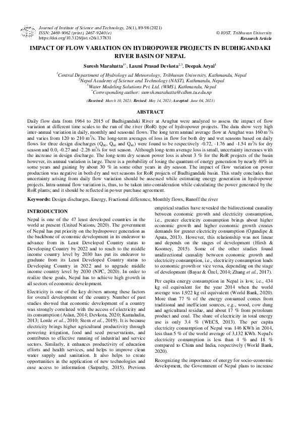 (PDF) Impact of Flow Variation on Hydropower Projects in Budhigandaki ...