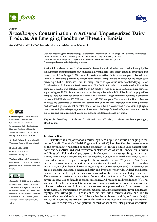 (PDF) Brucella spp. Contamination in Artisanal Unpasteurized Dairy Products: An Emerging ...