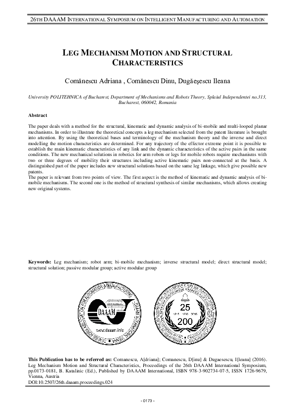 (PDF) Leg Mechanism Motion and Structural Characteristics