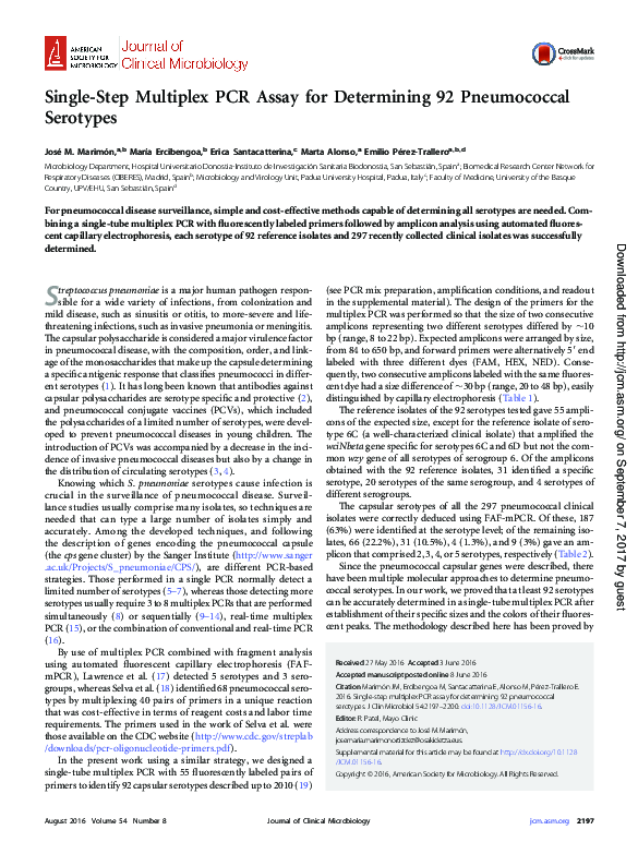 Pdf Single Step Multiplex Pcr Assay For Determining 92 Pneumococcal Serotypes