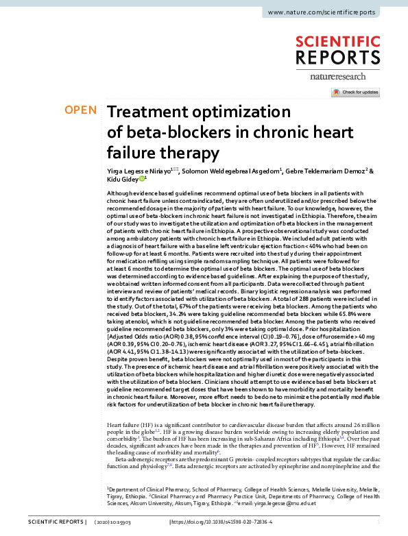 (PDF) Treatment optimization of beta-blockers in chronic heart failure ...