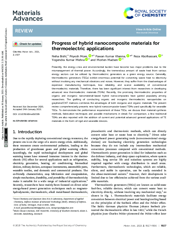 (PDF) Progress of hybrid nanocomposite materials for thermoelectric applications | Reza ...