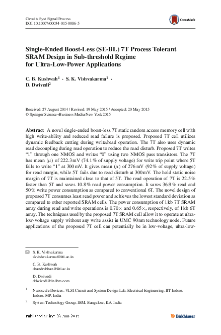 (PDF) Single-Ended Boost-Less (SE-BL) 7T Process Tolerant SRAM Design in Sub-threshold Regime ...
