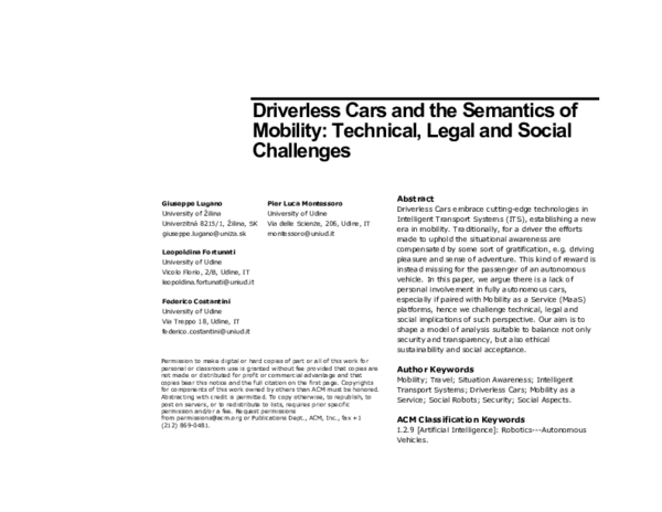 (PDF) Driverless Cars and the Semantics of Mobility: Technical, Legal ...