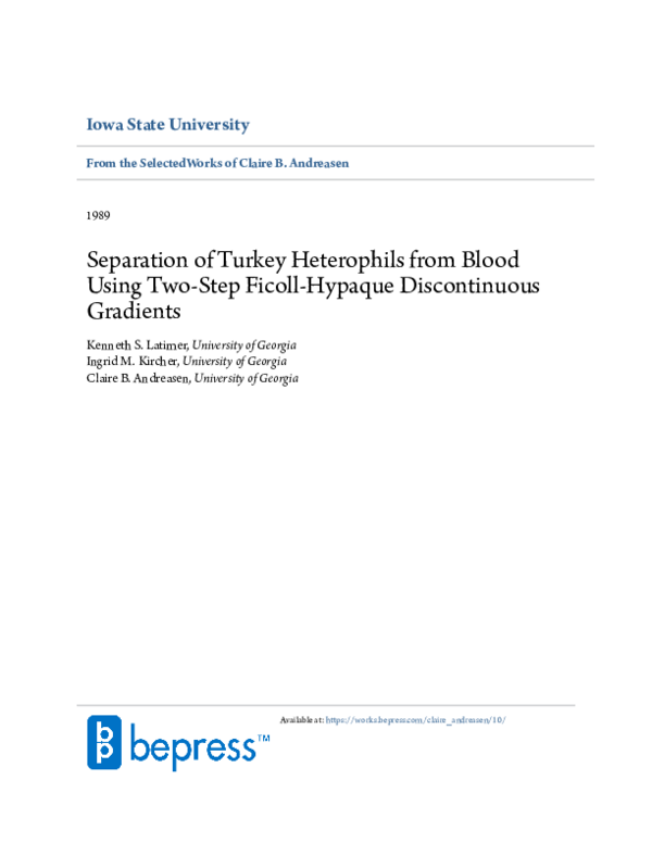 (PDF) Separation of Turkey Heterophils from Blood Using Two-Step Ficoll ...