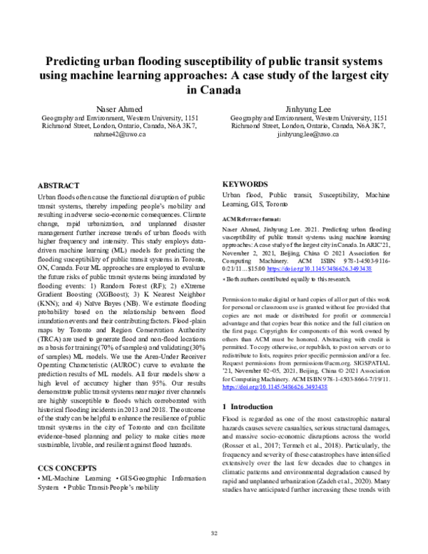 Pdf Predicting Urban Flooding Susceptibility Of Public Transit Systems Using Machine Learning
